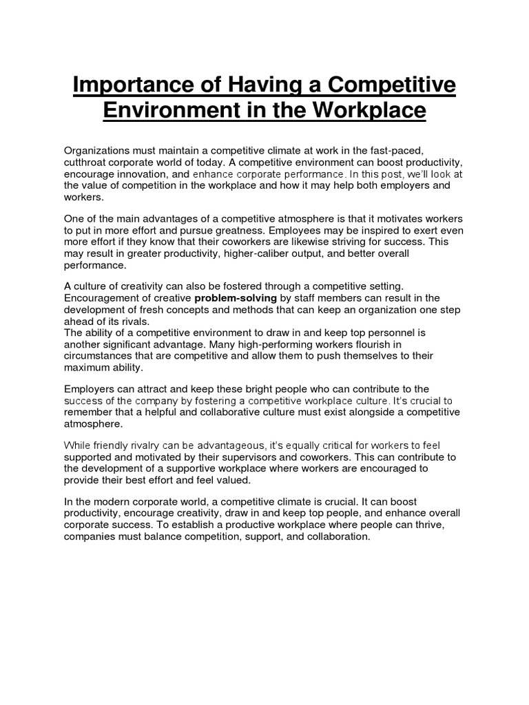 Competitive Environment in The Workplace | PDF | Employment | Competition