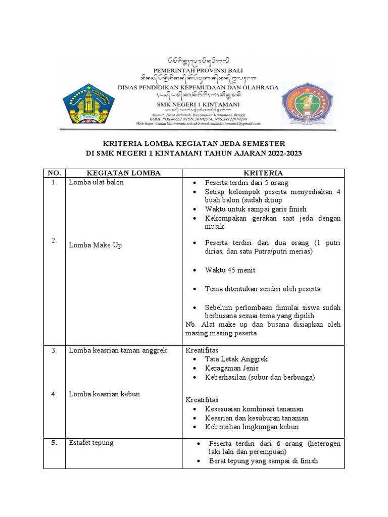 Kriteria Lomba | PDF