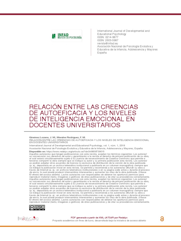 Relacion Entre Las Creencias de Autoeficacia y Los Niveles de ... Relacion Entre Las Creencias de Autoeficacia y Los Niveles de ...