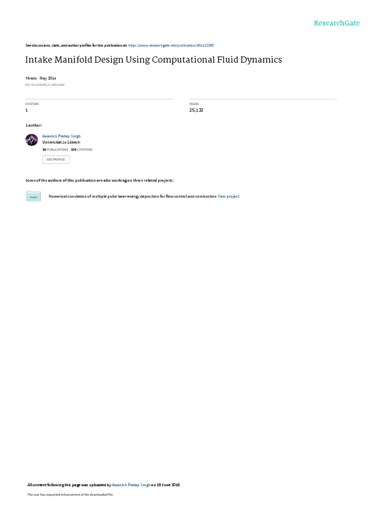 Intake Manifold Designusing Computational Fluid Dynamics | PDF | Engines | Throttle