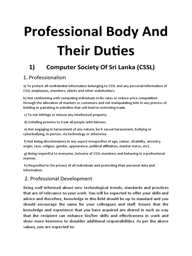 CSSL And IESL Professional Duties And CPD Requirements PDF Conflict