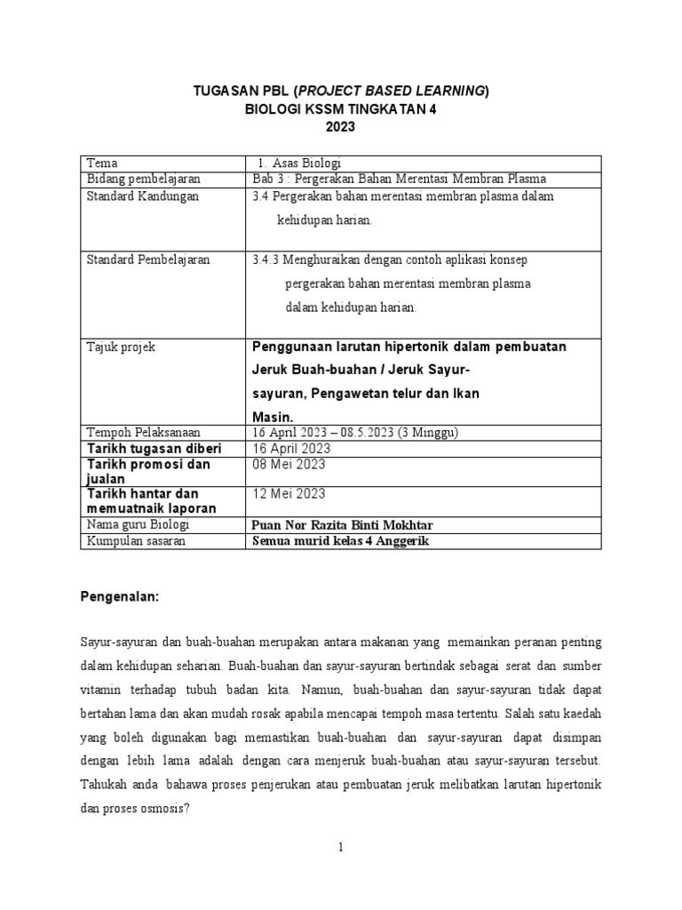 Arahan PBL Bio T4 Penjerukkan | PDF