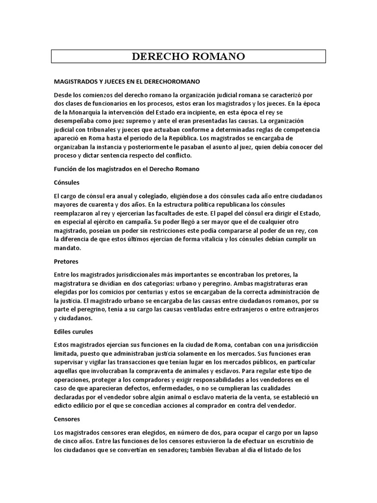 Derecho Romano: Magistrados Y Jueces en El Derechoromano | PDF | Juez ...
