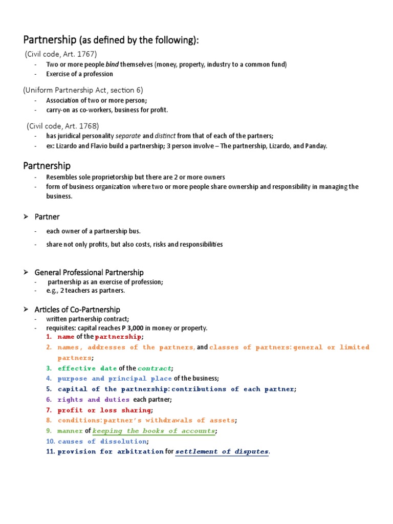 Partnership Terms Reviewer | PDF | Partnership | Taxes