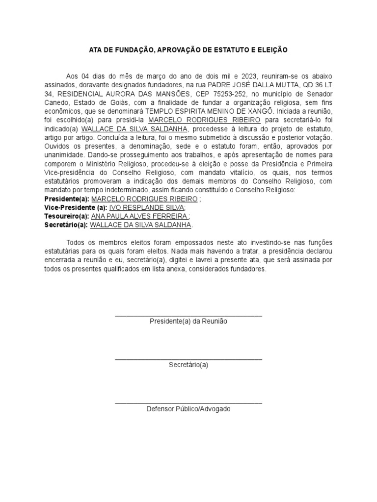 Modelo Ata de Fundação | PDF