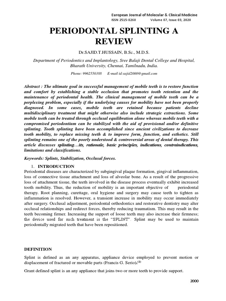 Provisional Splinting in Periodontal Care | PDF | Periodontology ...