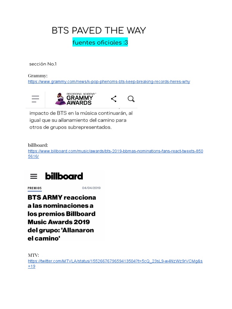Bts Paved The Way: Fuentes Oficiales:3 | PDF | Music Industry