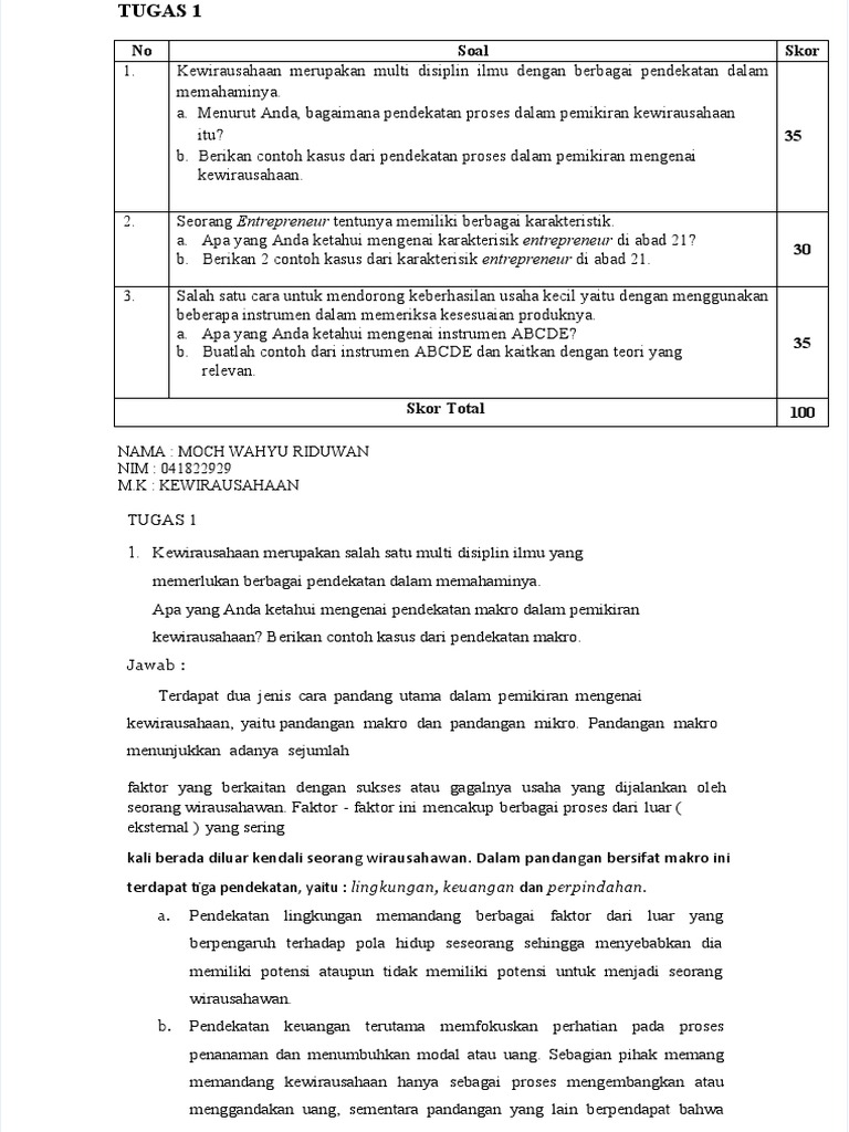 TUGAS 1 - Kewirausahaan 041822828 | PDF