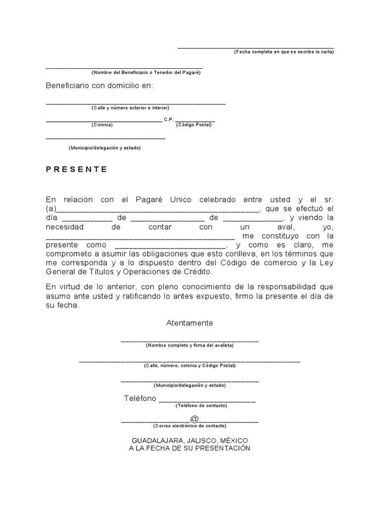 Formato Carta de Aval para Renta WORD | PDF