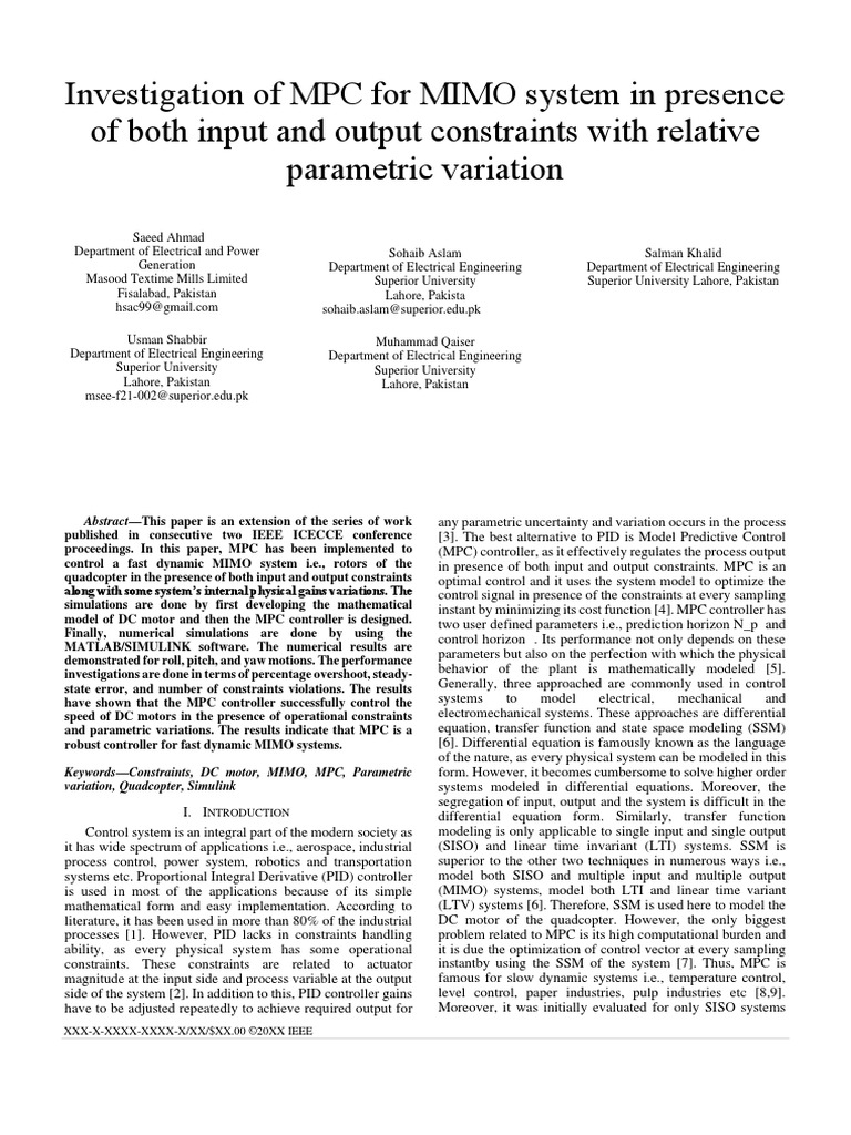 Final Submission - IMCERT - ID32 - 30-1-23 | PDF | Control Theory | Electric Motor