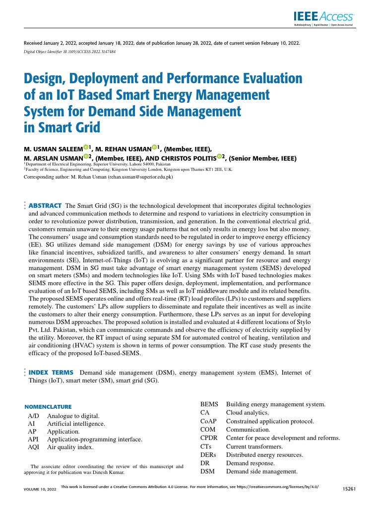 Design, Deployment and Performance Evaluation of An Iot Based Smart Energy Management System For ...