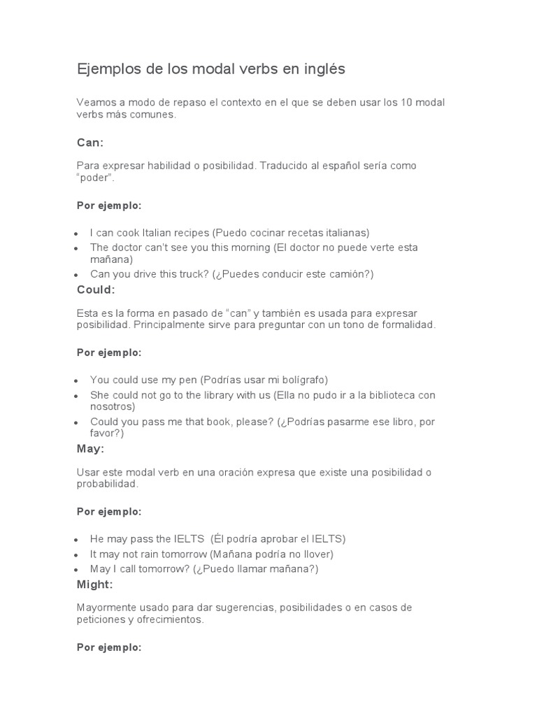 Ejemplos de Los Modal Verbs en Inglés | PDF