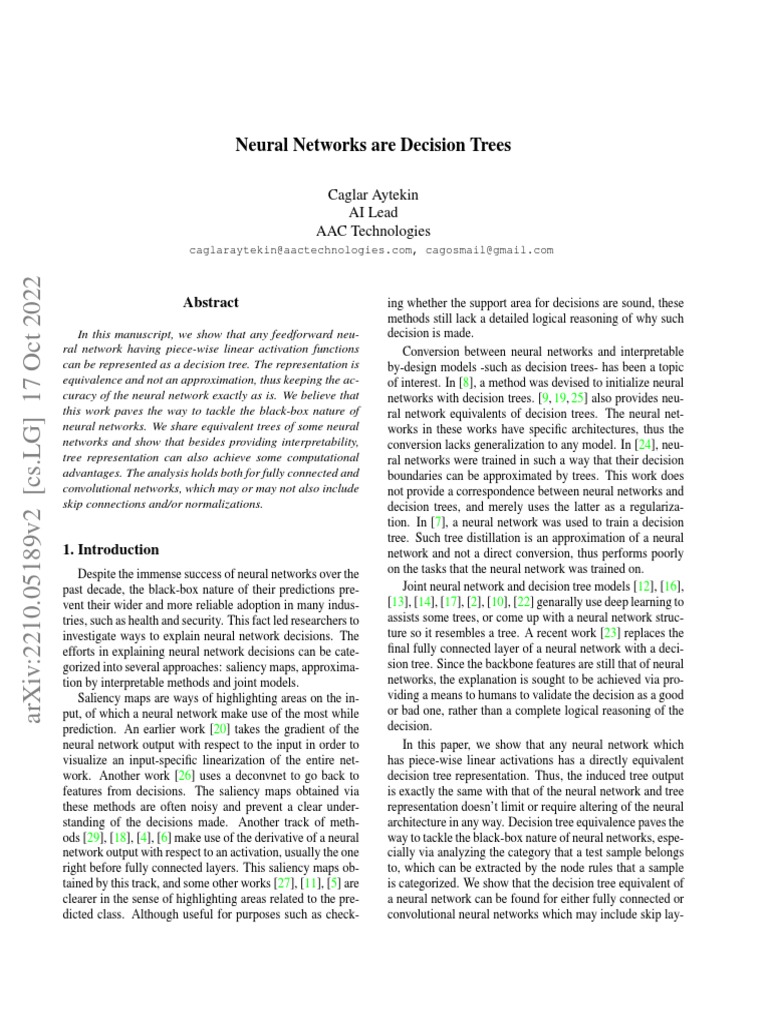 (research paper) Neural Networks are Decision Trees | PDF
