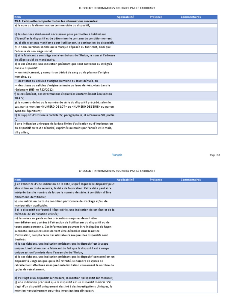 Checklist des Informations Étiquetées Médicales | PDF | Informatique ...