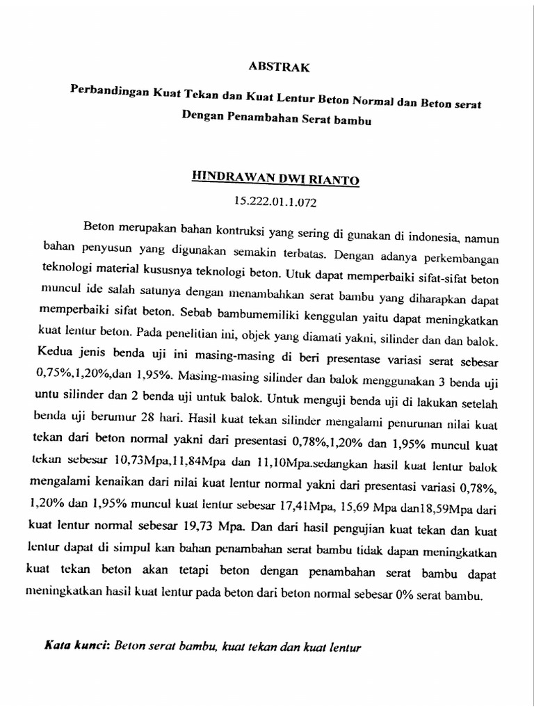 Perbandingan Kuat Tekan Dan Lentur Beton Dengan Penambahan Serat Bambu ...