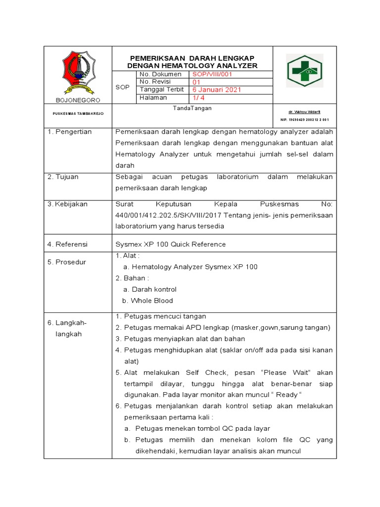 PEMERIKSAAN DARAH LENGKAP DENGAN HEMATOLOGY ANALYZER. Wes | PDF