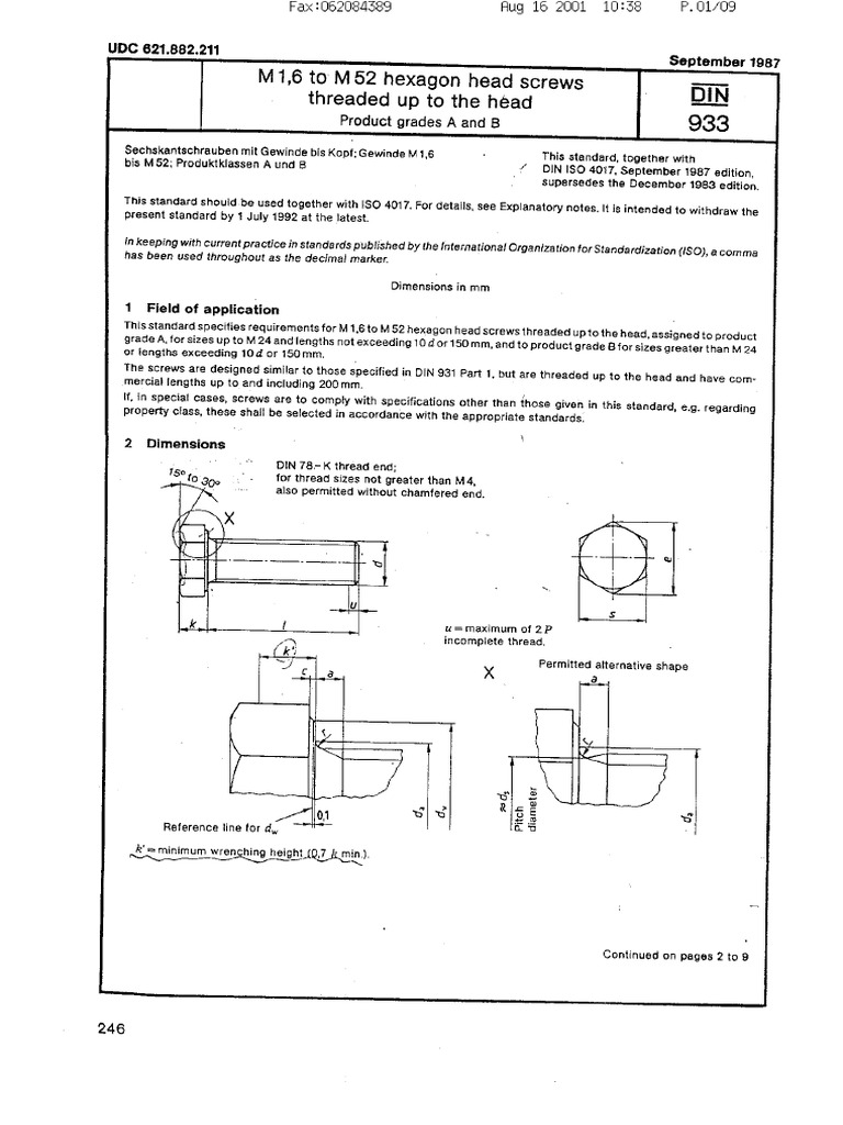 DIN 933 Dimension | PDF