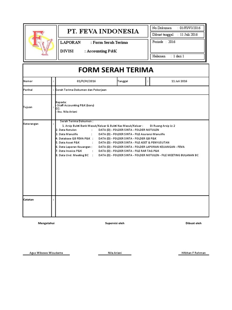 Form Serah Terima | PDF Form Serah Terima | PDF
