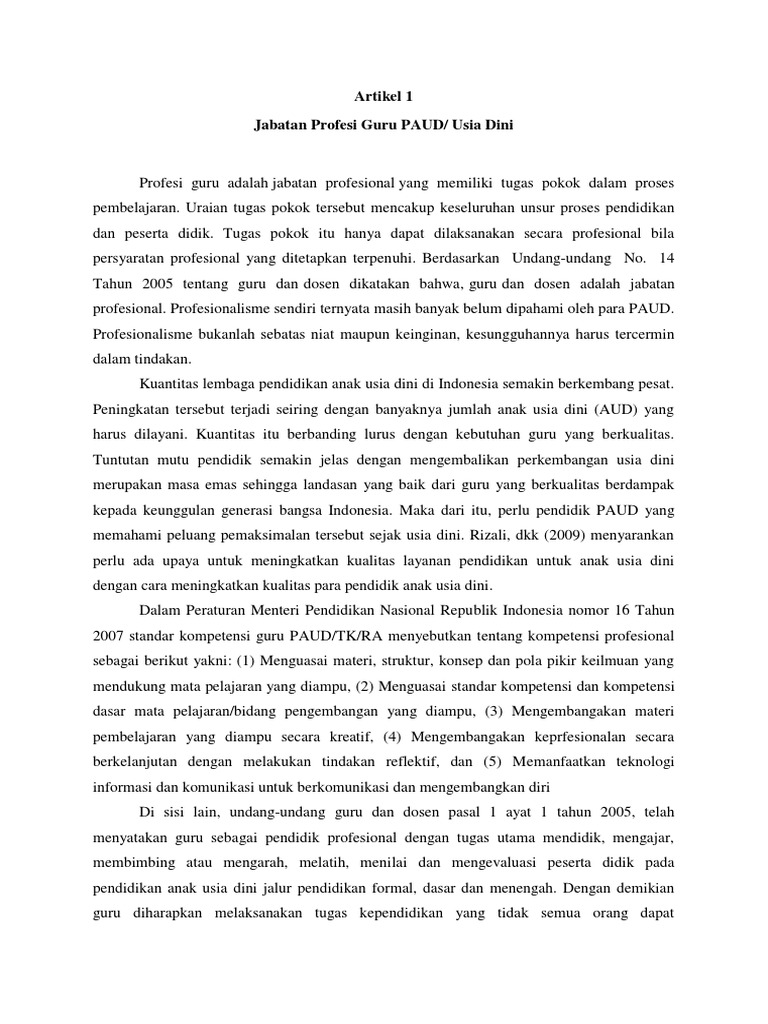 Artikel 1 (Jabatan Profesi Guru PAUD) | PDF