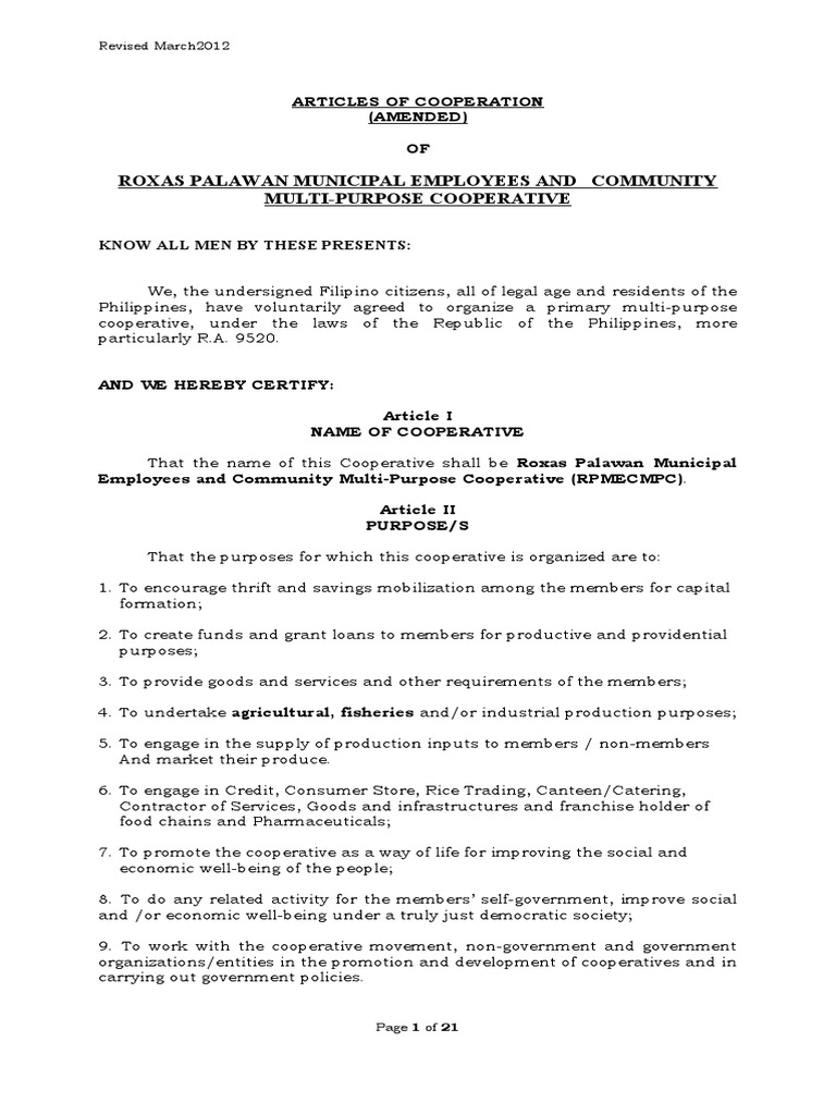 RPGMPC Articles of Cooperation and by Laws | PDF | Mortgage Law ...