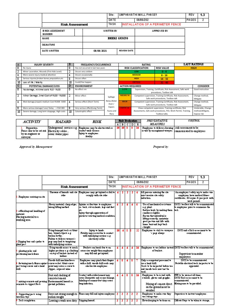 Risk Assessment Fence Installation | PDF | Occupational Safety And ...