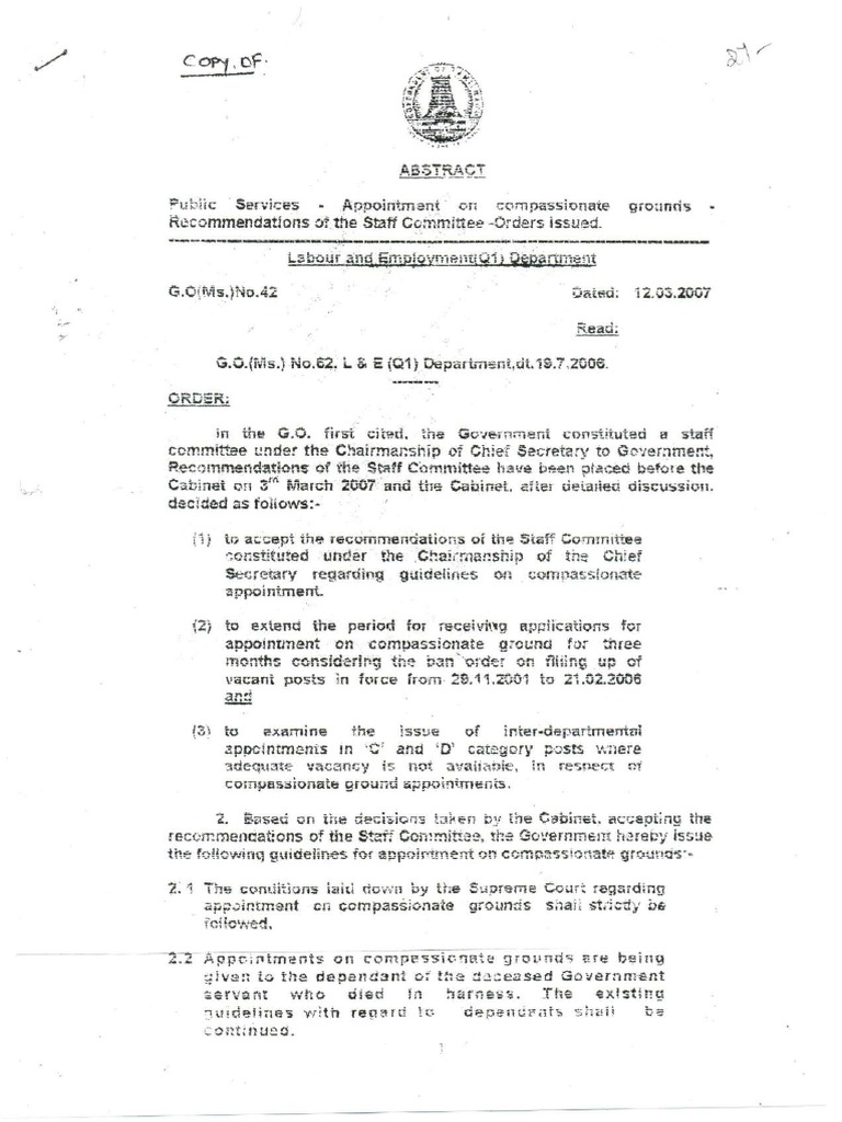 Compassionate Appointment GO-42 | PDF