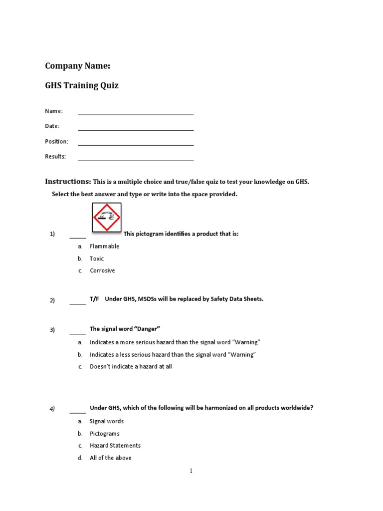 GHS Safety Knowledge Quiz | PDF | Computers