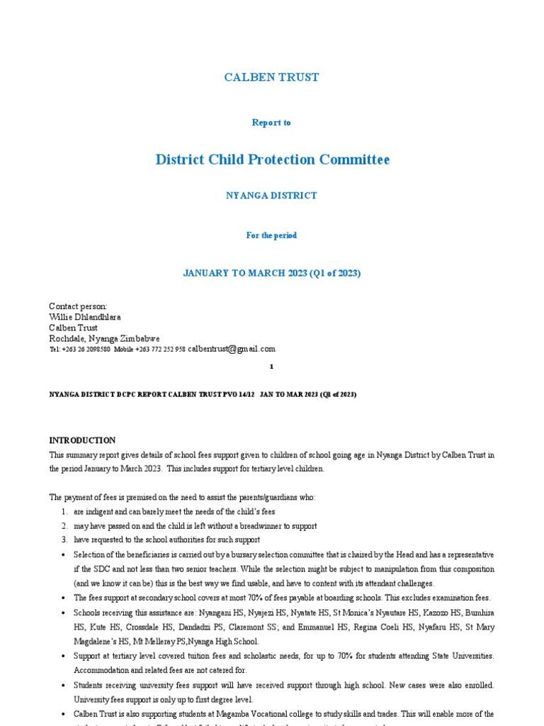 District Child Protection Committee: Calben Trust | PDF