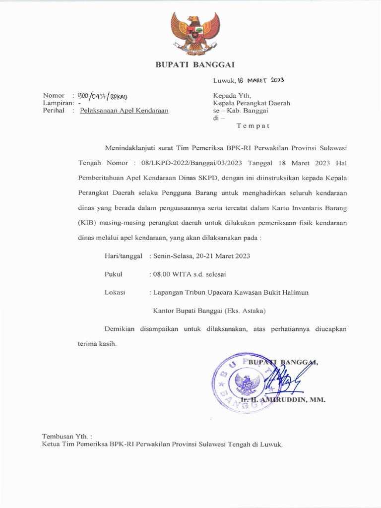 SURAT PELAKSANAAN APEL KENDARAAN | PDF