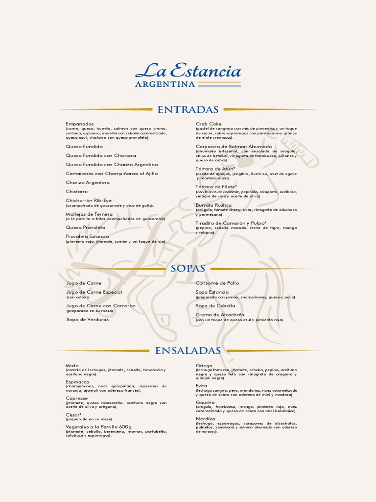 Menu Estancia Argentina | PDF | filete | ensalada