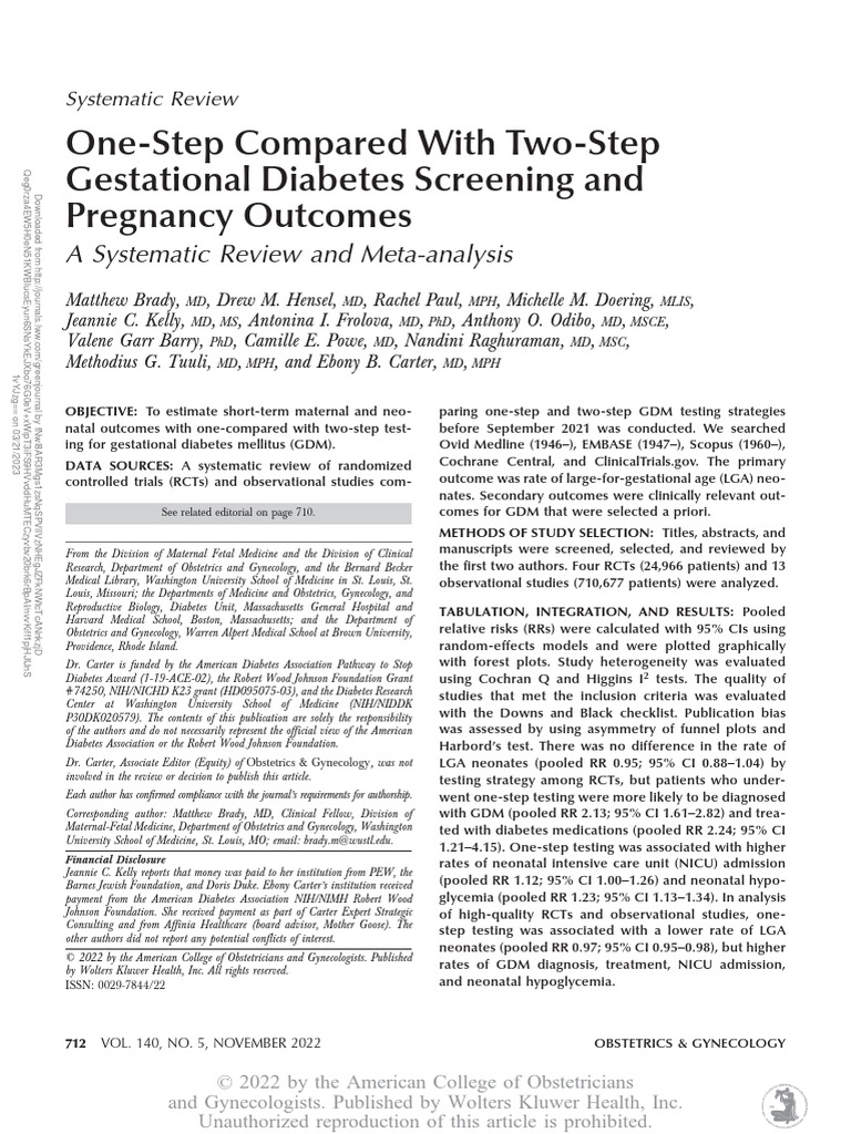 One-Step Compared With Two-Step Gestational Diabetes Screening and ...