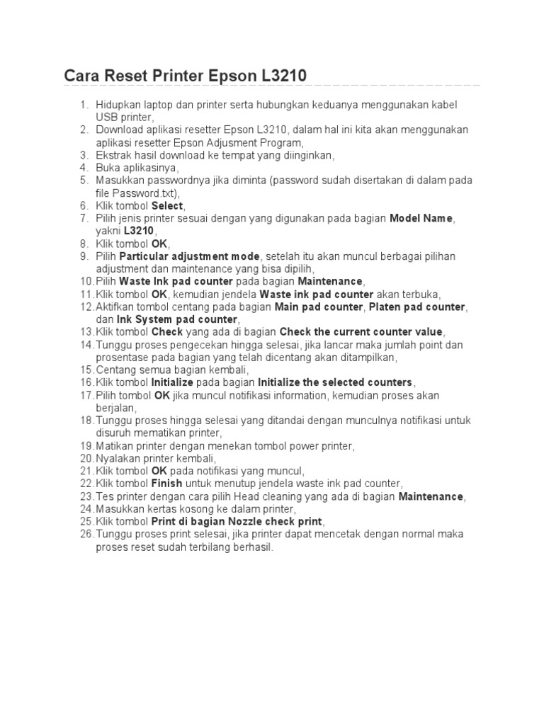 Cara Reset Printer Epson L3210 | PDF