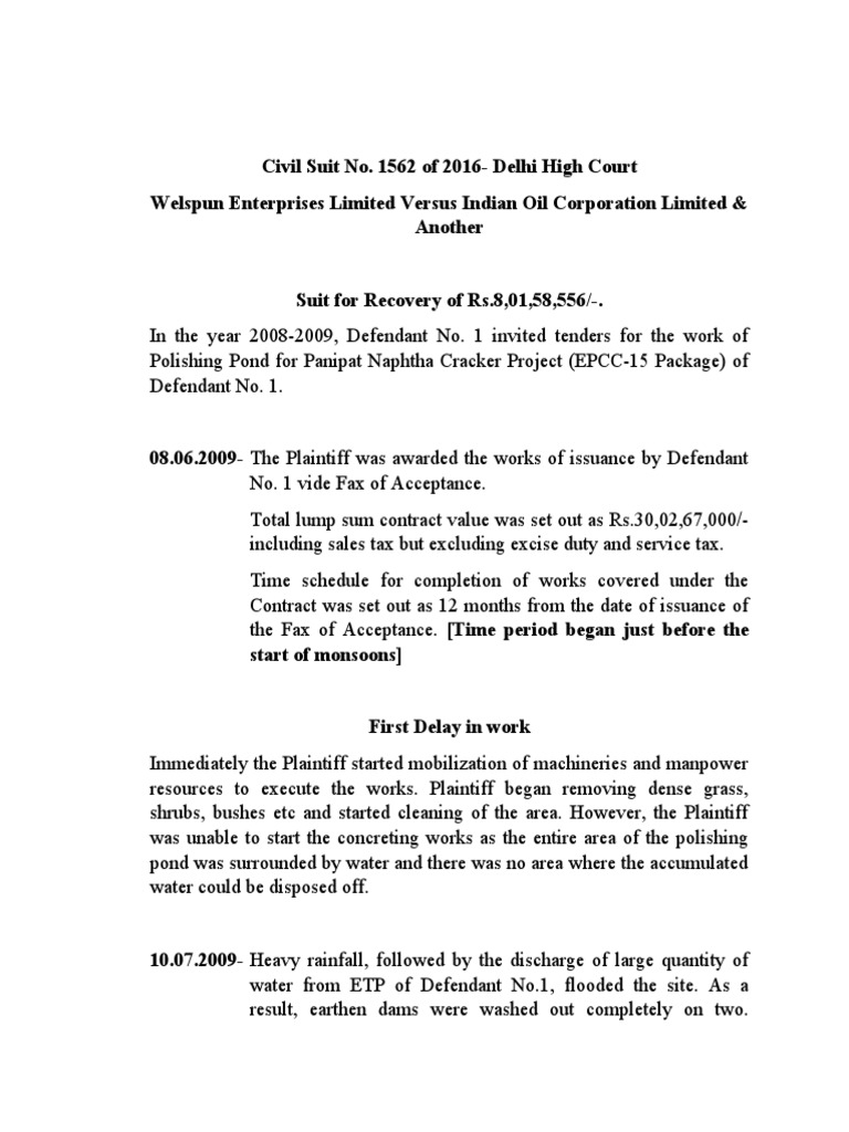 Brief Note - Welspun vs. IOCL | PDF