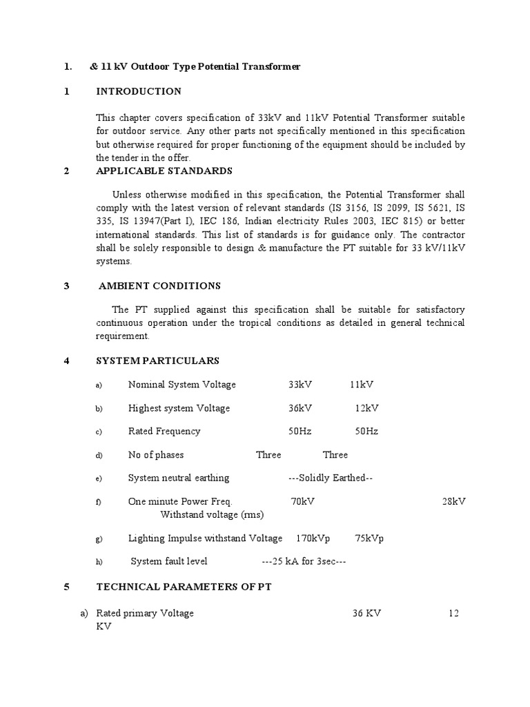 11 KV Outdoor Type Potential Transformer TS | PDF | Electrical Wiring ...