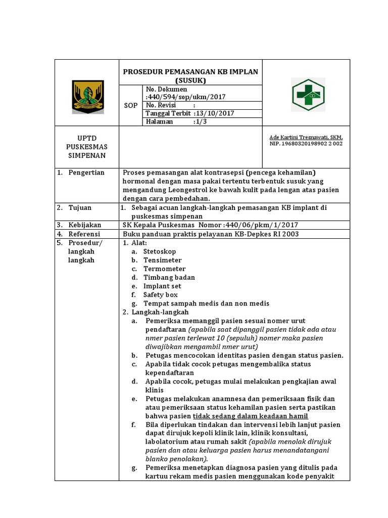 Prosedur Pemasangan KB Implan (Susuk) | PDF