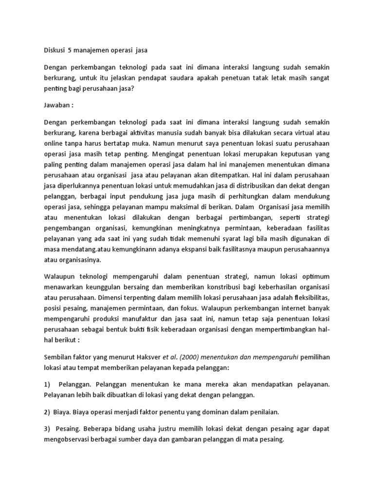 Diskusi 5 Manajemen Operasi Jasa | PDF