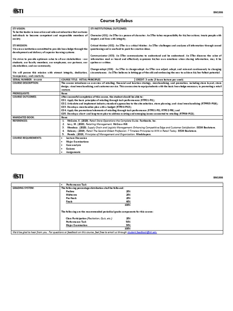 BM1906 Syllabus and Course Outline | PDF