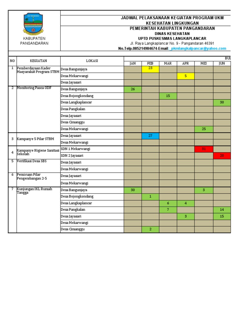 Jadwal Kegiatan Kesling 2023 | PDF