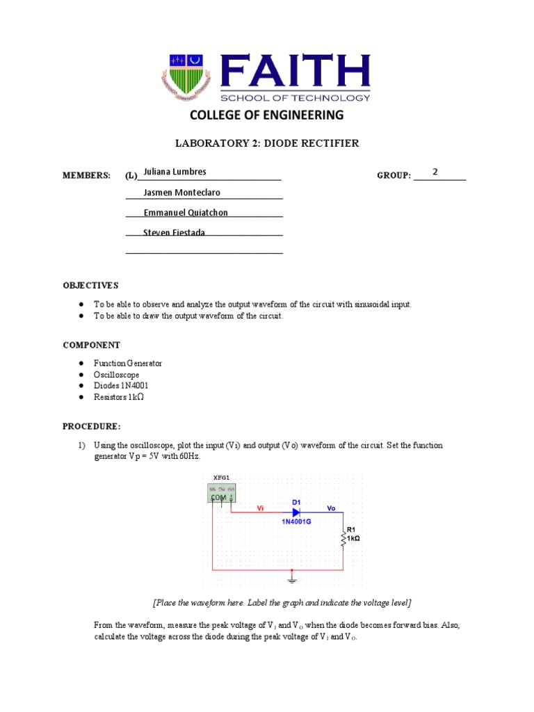 College of Engineering: Laboratory 2: Diode Rectifier | PDF | Rectifier | Diode