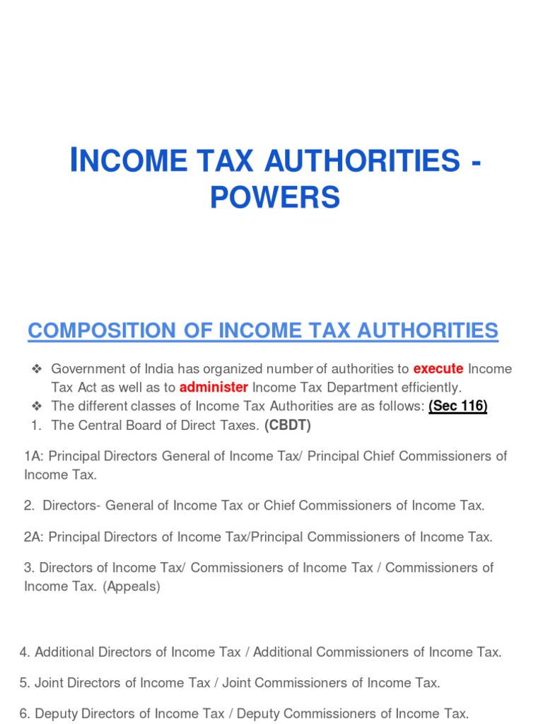 Income Tax Authorities Powers PDF Taxes Government Of India