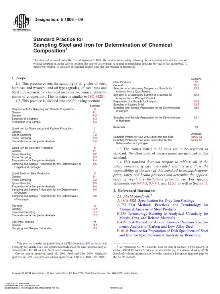 Sampling Steel and Iron For Determination of Chemical Composition | PDF ...