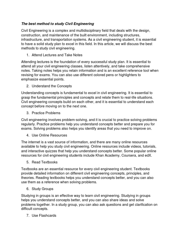 The Best Method To Study Civil Engineering | PDF | Civil Engineering ...