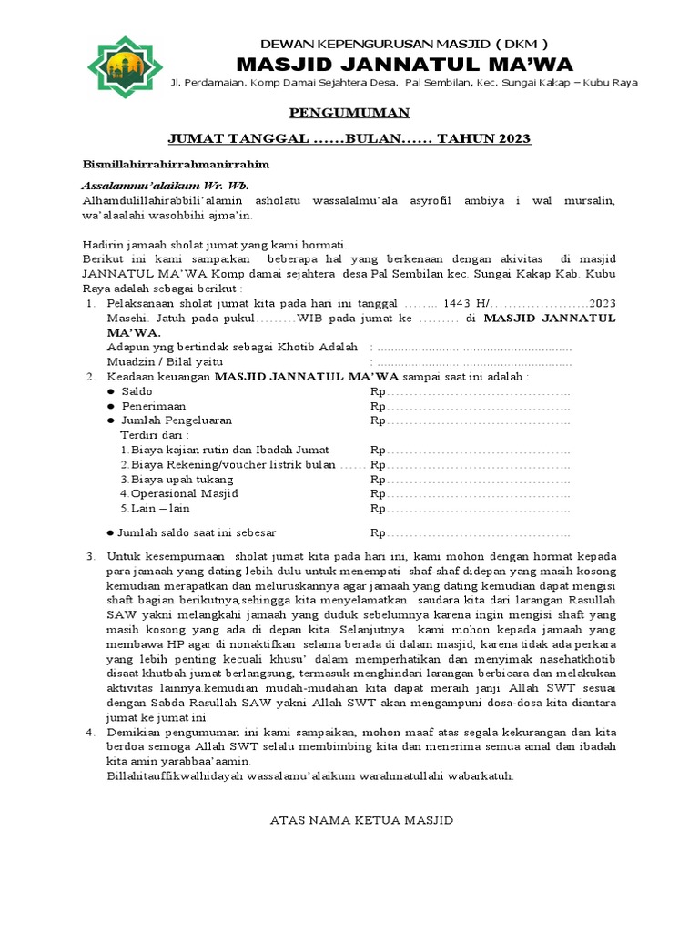 Berita Acara Kas Masjid | PDF