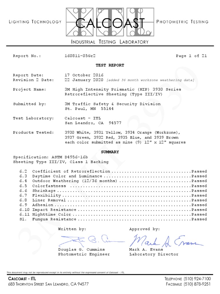 3M HIP 3930 Series Test Report | PDF | Color | Physical Sciences