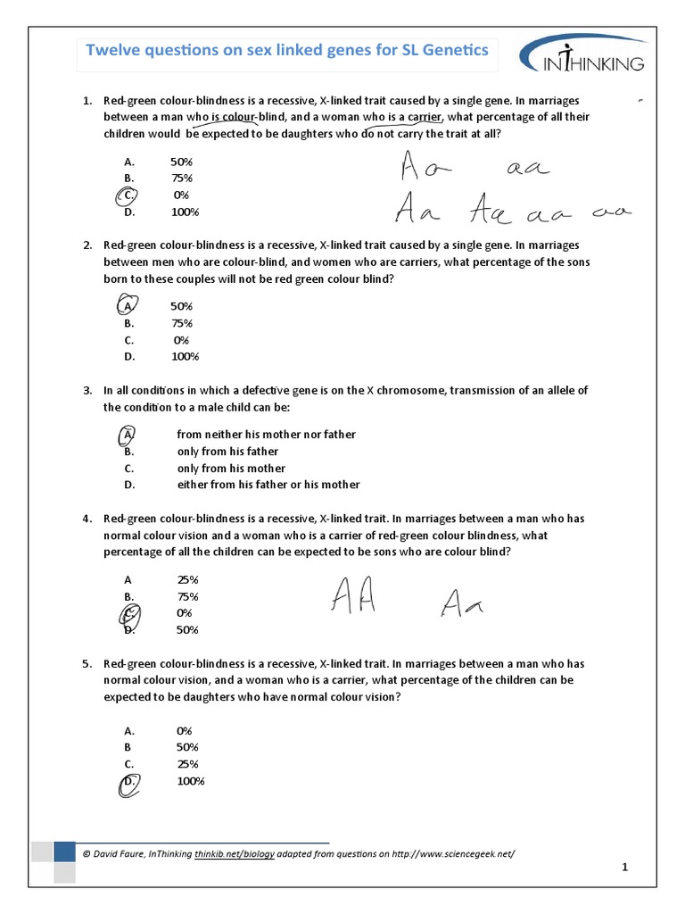 Twelve Sex Linked Genetics Qns Inthnk2 Pdf Dominance Genetics