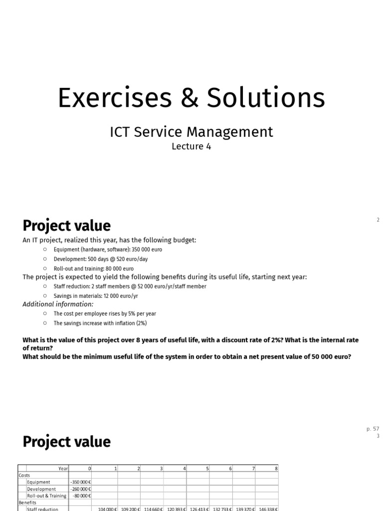 Exercises Lecture 4 - Solutions | Download Free PDF | Personal Computers | Net Present Value