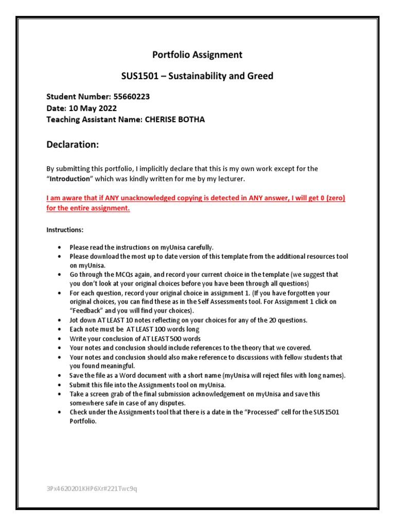 SUS1501 Portfolio Assignment 2025 | PDF | Plagiarism | Polar Bear