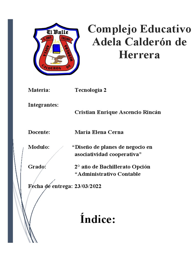 Complejo Educativo Adela Calderón de Herrera: Índice | PDF | Iniciativa empresarial | Economias