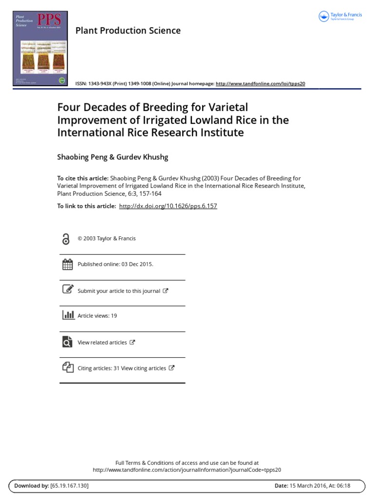 Four Decades of Breeding For Varietal Improvement of Irrigated Lowland Rice in The International ...