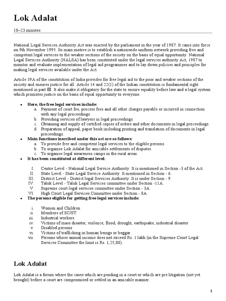 Lok Adalat | Download Free PDF | Alternative Dispute Resolution | Legal Aid